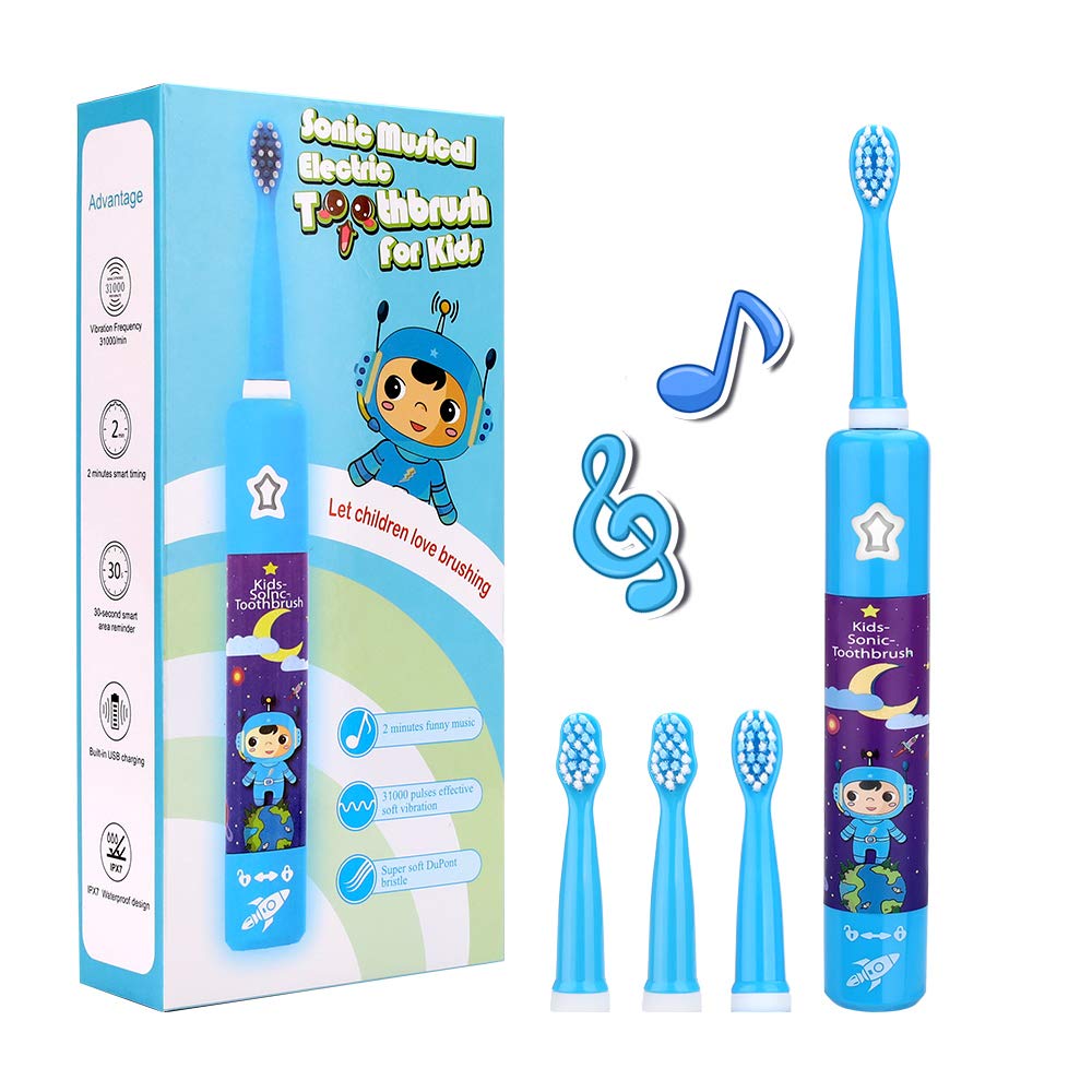 OJV 8620 Musical Electric Toothbrushes for Kids Children (Bule+Pink)