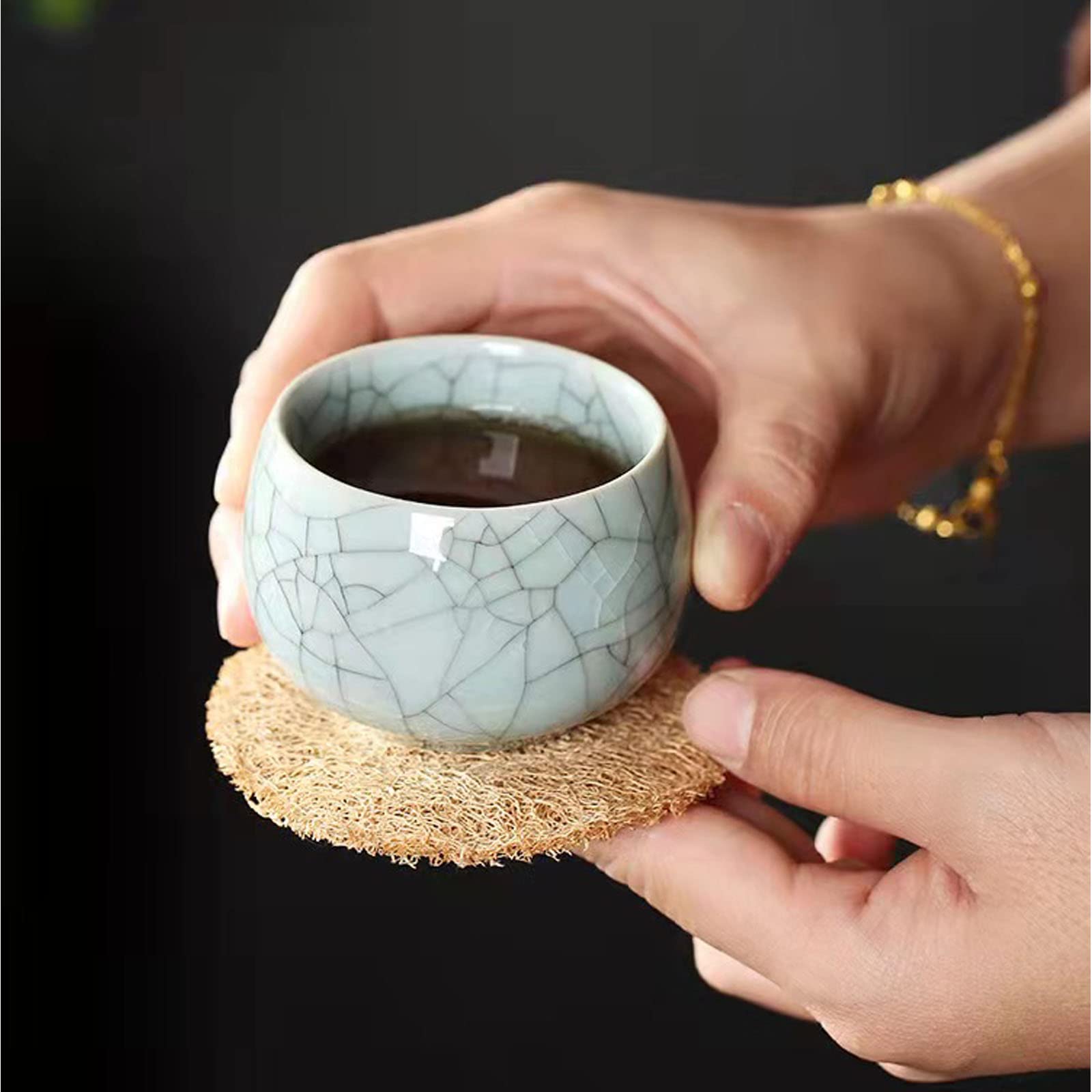 MQjzsh, Jianzhan, Japanese-style teacups, tea sets, ceramic teacups, four-piece set of handmade ice-cracked teacups