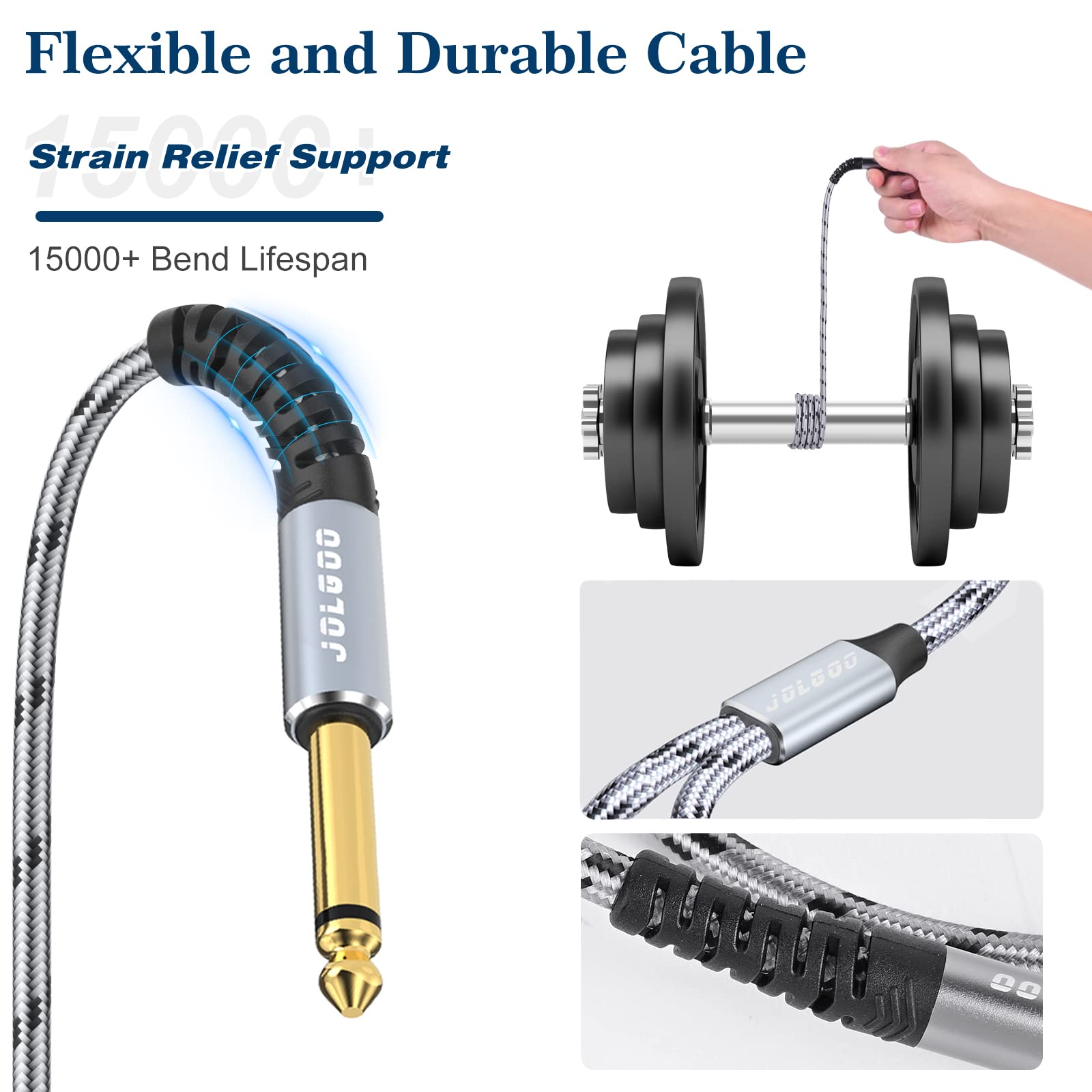 JOLGOO XLR Male to Dual 1/4" TS Mono Y Splitter Microphone Cable, XLR Male to Dual 6.35mm TS Y Adapter Cord, 3.3 Feet