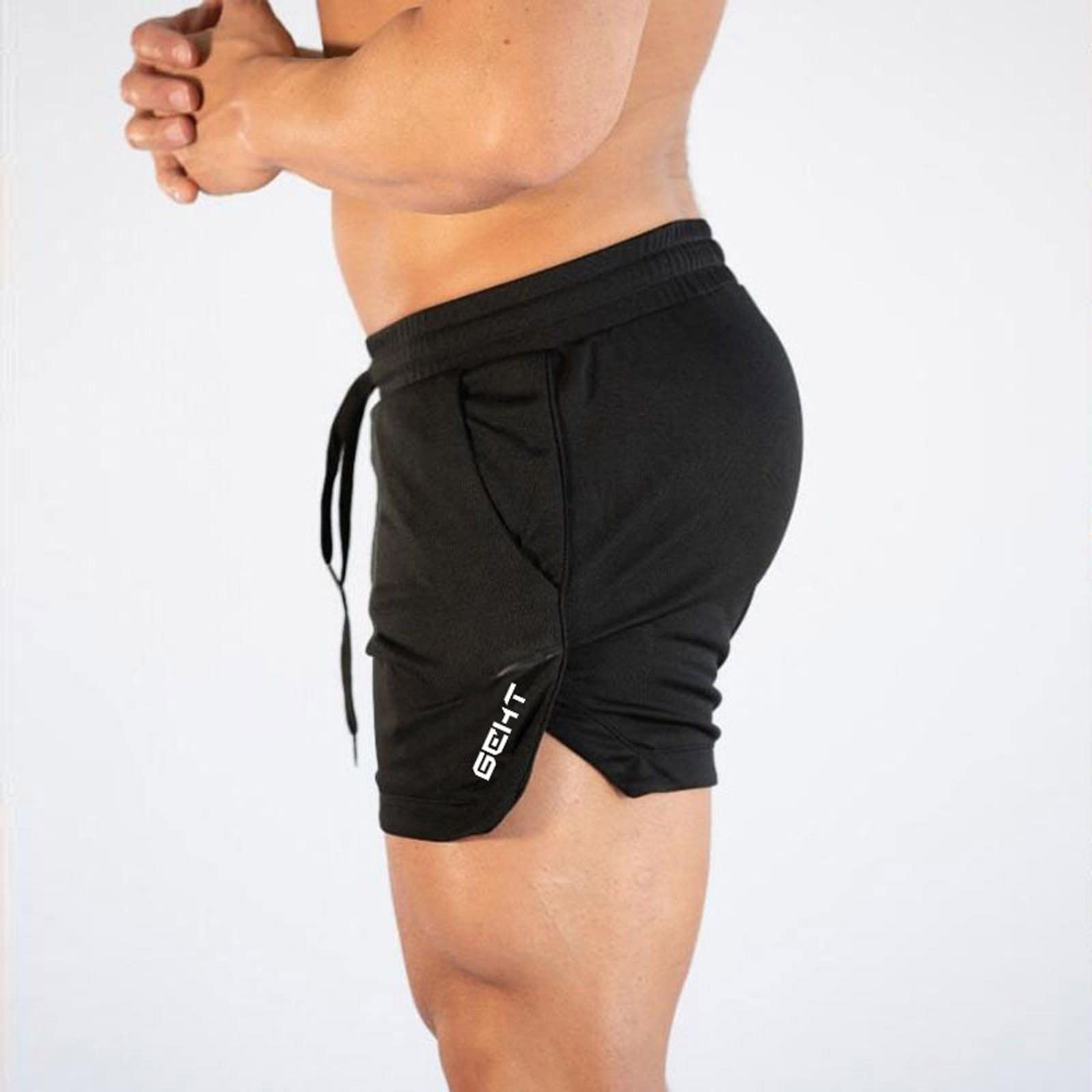 Mens Gym Workout Shorts 5" Inseam Quick Dry Lightweight Slim Fit SweatShorts Active Weightlifting Squatting Elastic Pants Black