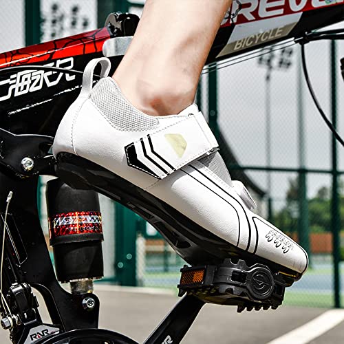 Mens Cycling Shoes Indoor Road Bikes Shoes Compatible with Peloton with Look Delta Cleats,White,8