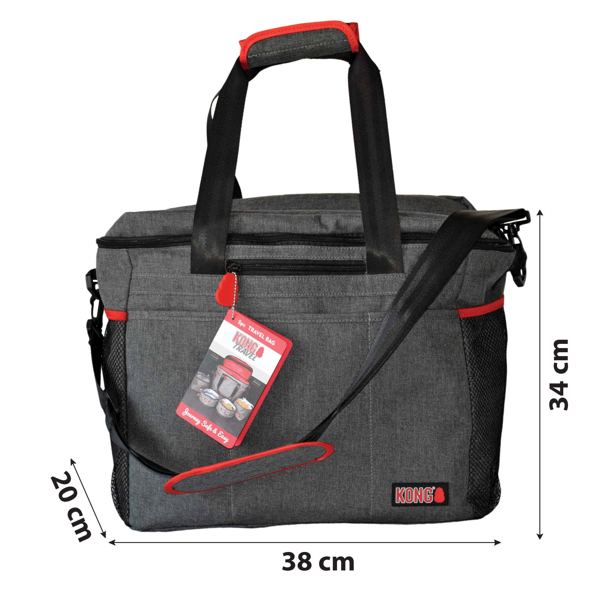 KONG Pet Travel Bag (5-Piece) & Washable Tote Organizer - Food Storage Containers & Collapsible Bowls, Multi-Functional Pockets - Great Weekend Pet Travel Set for Dog