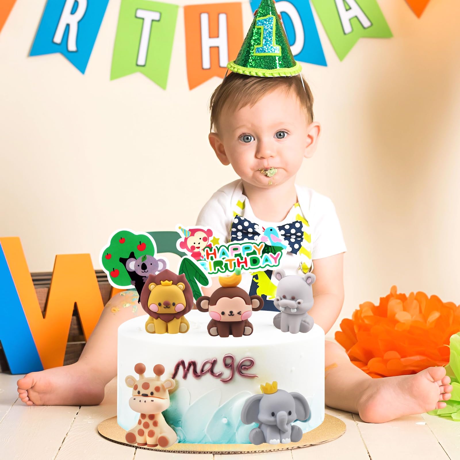 Jungle Safari Animal Cake Toppers β Lion Giraffe Monkey Hippo Elephant for Baby Shower