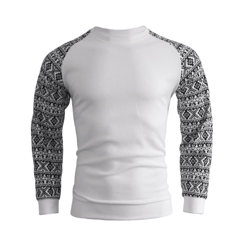 Men's Waffle Shirts Long Sleeve - Casual Slim Fit Undershirts Crew Neck Pullover Tops White