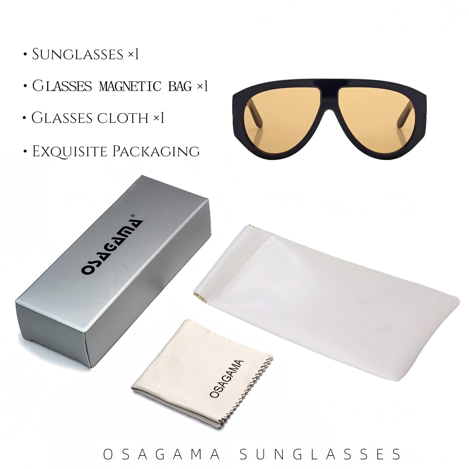 OSAGAMA Trendy Retro Oversized Aviator Sunglasses for Women Men 70s Luxury Designer Thick Classic Sun Glasses (Black/Brwon 1)