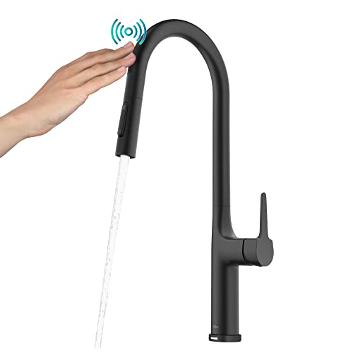 KRAUS Oletto Tall Modern Single-Handle Touch Kitchen Sink Faucet with Pull Down Sprayer in Matte Black, KTF-3101MB