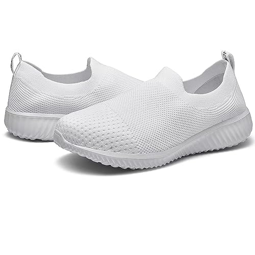 LANCROP Women's Walking Nurse Shoes - Mesh Slip on Comfortable Sneakers 11 US, Label 43 All White
