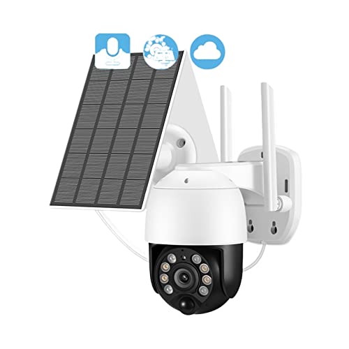 Security Camera Camera 3MP FHD Solar Battery PTZ WiFi Camera Outdoor Waterproof PIR Alarm Motion Detection P2P CCTV Camera IR Color Night Vision Surveillance Camera with Spotlight (Color : 3MP Cam,