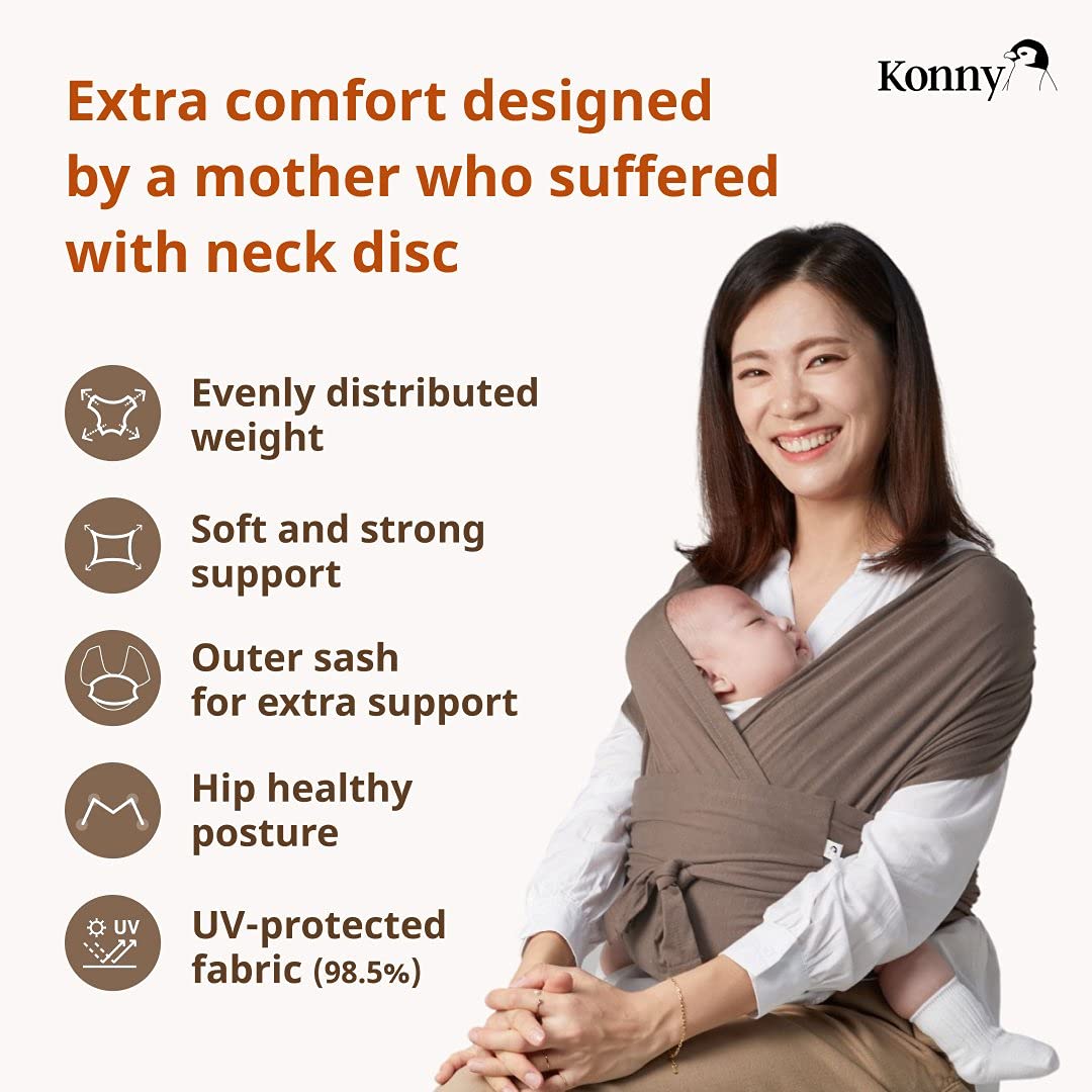 Konny Baby Carrier Elastech Luxury Carrier Wrap, Easy to Wear Baby Wrap Carrier, Perfect Essentials Cloths for Newborn Babies up to 44 lbs, (Lavender, L)