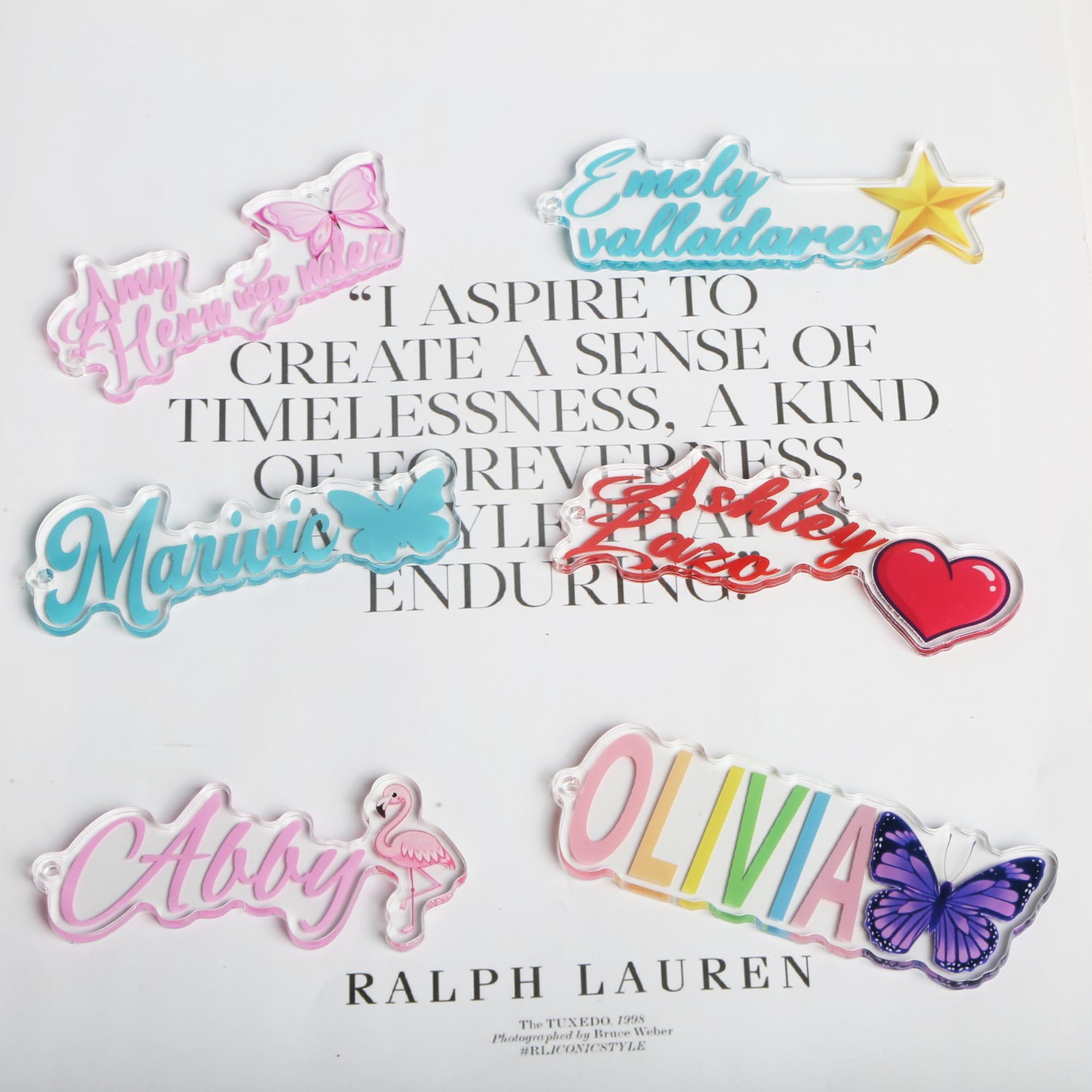 Katartizo Personalized Colorful Acrylic Name Tag Custom Print Engraved Keychain Used on Backpack, Lunch Box, Beach Bag, Luggage, Sports Bag Gift Back to School, Kids Birthday Present