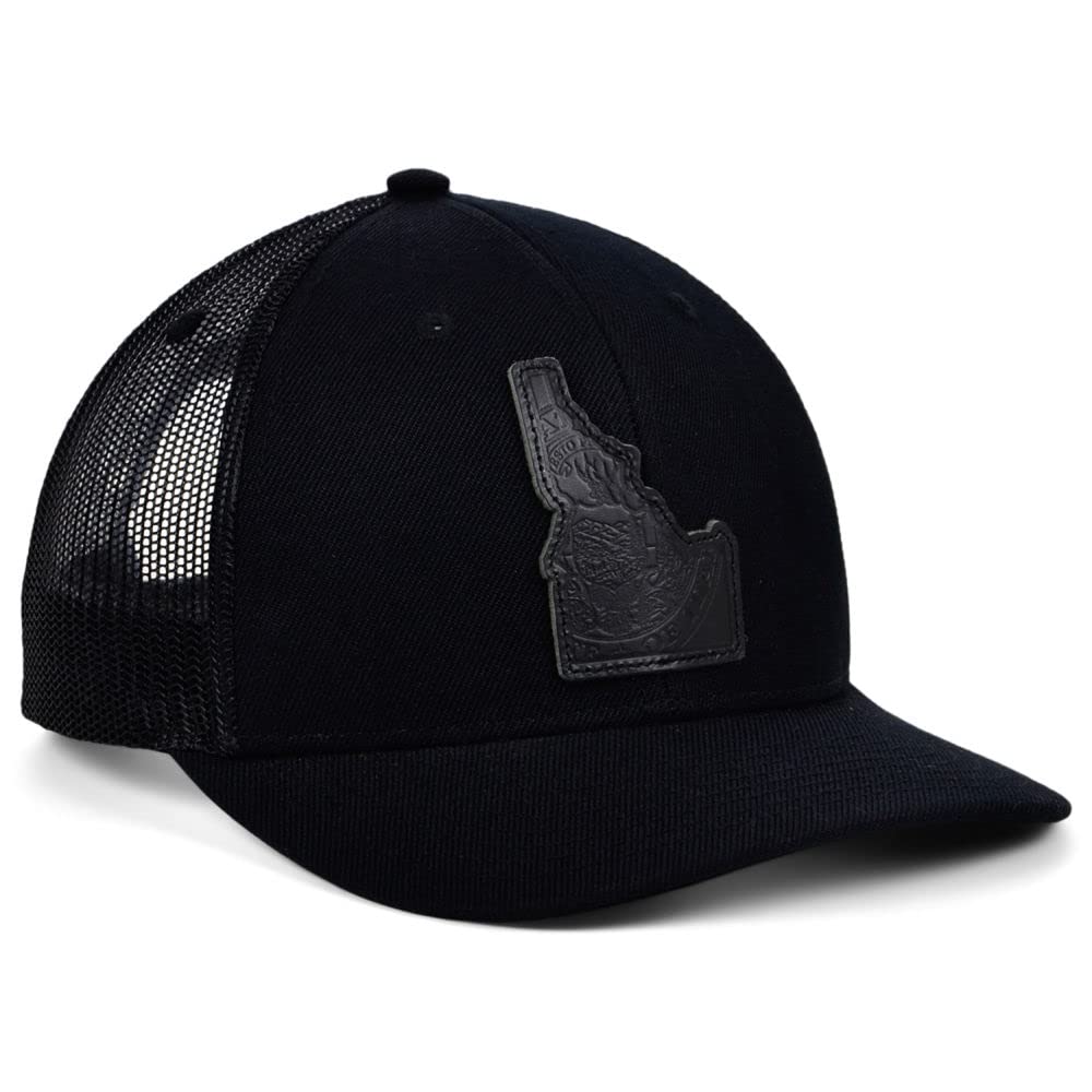 Local Crowns Georgia Black White Leather State Flag Fill Patch Curved Black Trucker Cap