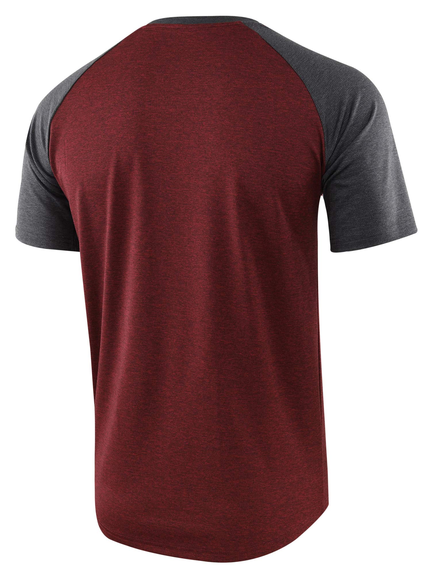 HARBETH Mens 4 Way Stretch Soft Quick Dry Fit Short Sleeve Raglan Active Sports Tech T Shirts Rusty Red/Heather Black L