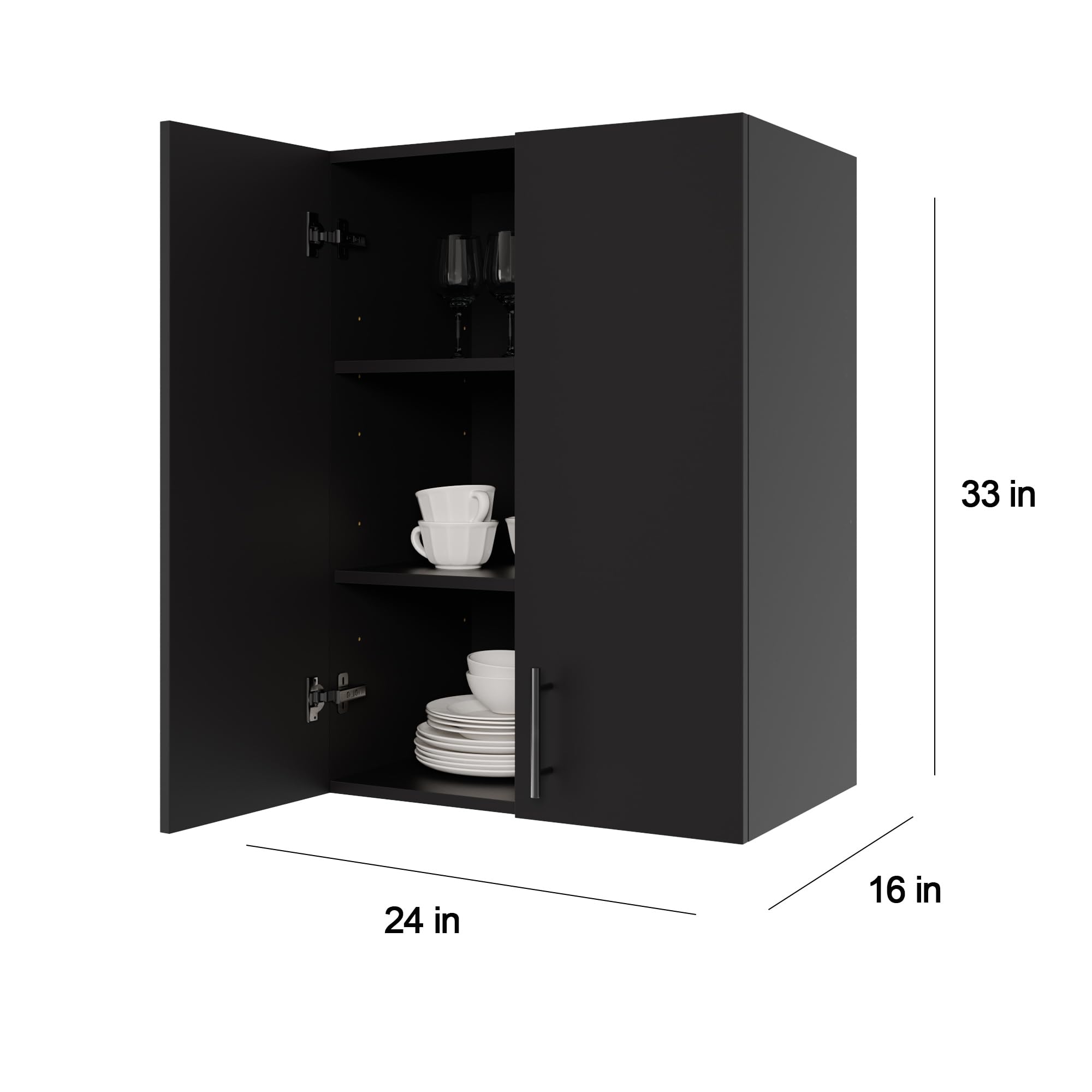 JPND 24 x 33 Inch Wall Cabinet set of 1, Kitchen Wall Mounted Wooden Storage Cabinet, Double Door Cabinet with Soft Close, Metal Handle, Adjustable Shelf, for Kitchen, Garage, Laundry, Bathroom, White
