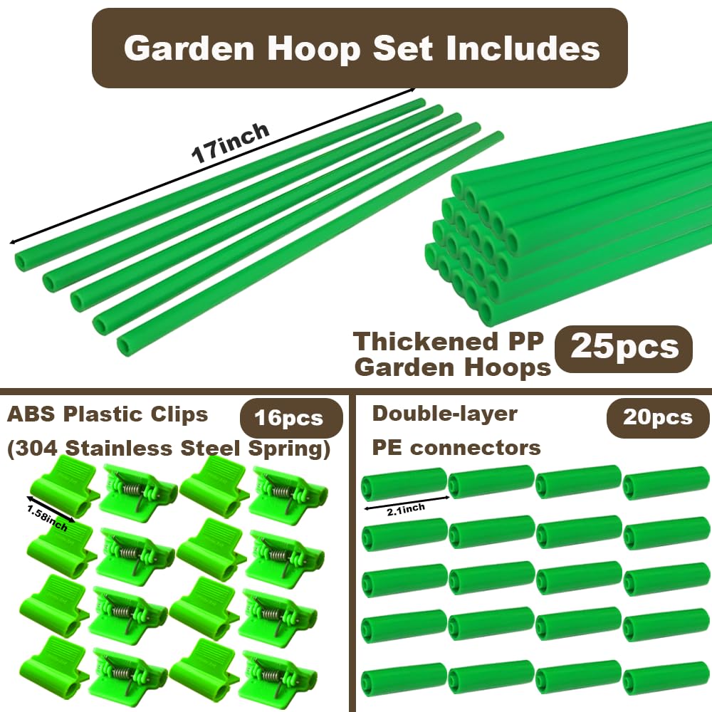 PirateAnt Greenhouse Hoops Set for DIY Grow Tunnel,Thickened High Tenacity PP Garden Hoops for Row Cover,Green Garden Hoops for Raised beds,DIY Plant Support Garden Stakes, 25pcs