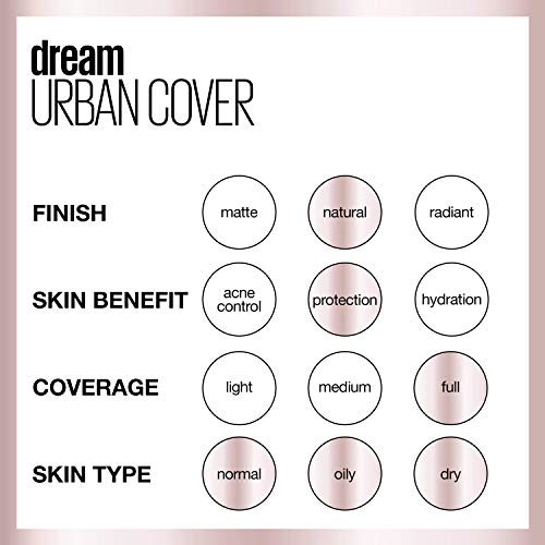 Maybelline Dream Urban Cover Flawless Coverage Foundation Makeup, SPF 50, Natural Beige