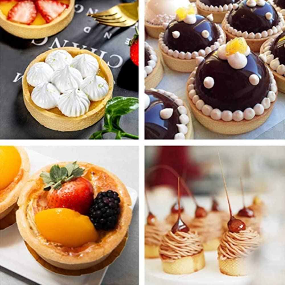Nebel 8Pcs Stainless Steel Tart Ring, Heat-Resistant Perforated Cake Mousse Ring Round Double Rolled Tart Ring Metal Mold 10cm