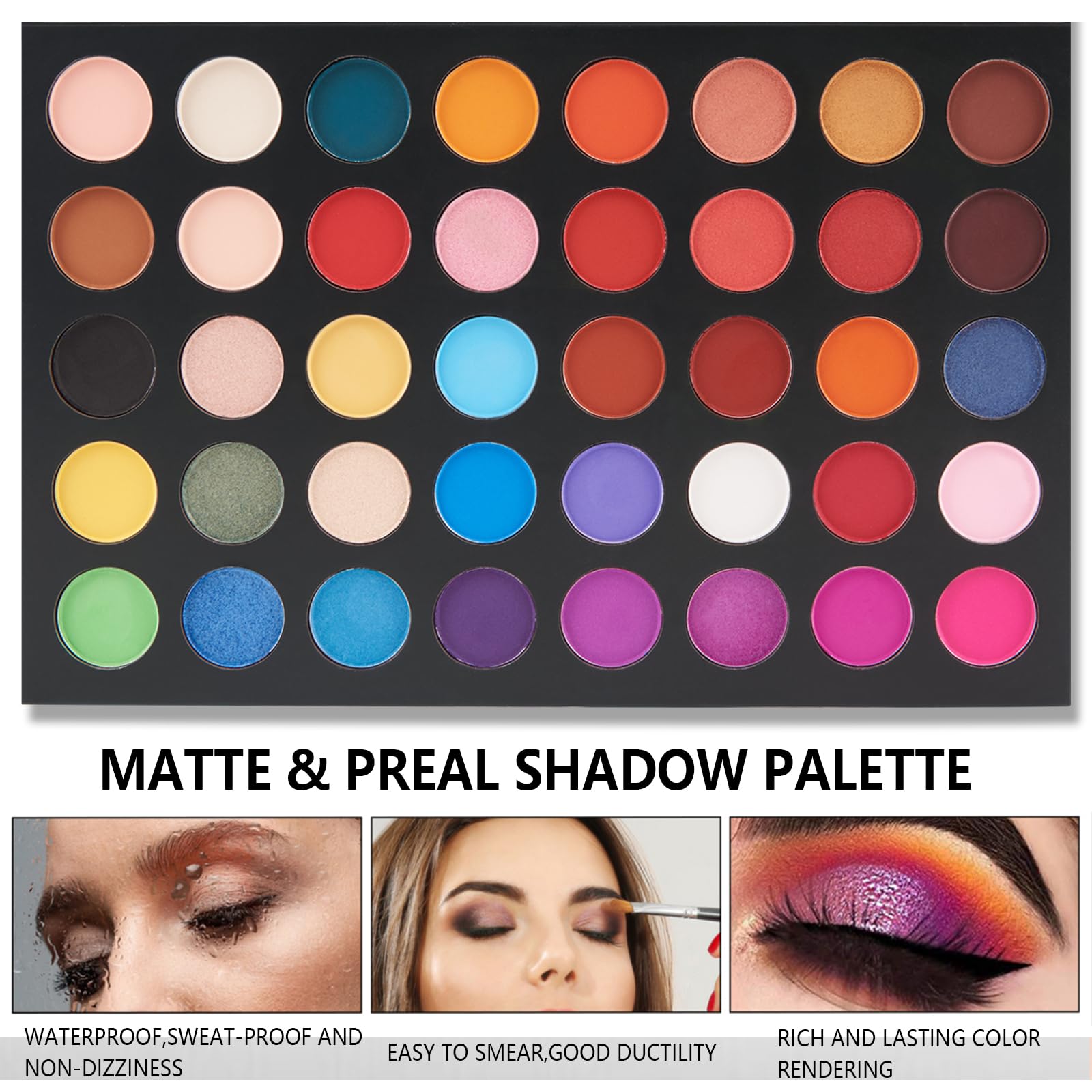 Rechoo 35 Colors Eye shadow Palette Eye Makeup, Neon Eyeshadow Palette Pallet Matte Colorful Shimmer Metallic Bright Color Pigmented Paleta Highlight Cosmetics