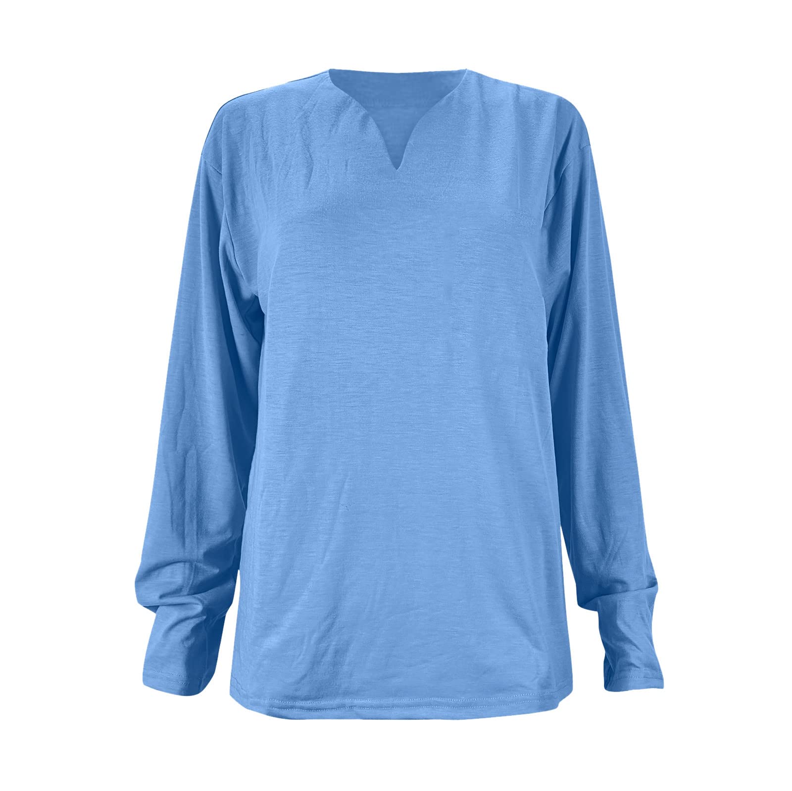Mens Plain Tees Men Spring Spring &Winter Casual V Neck Solid Long Sleeve Tee Shirt Top Blouse Blue