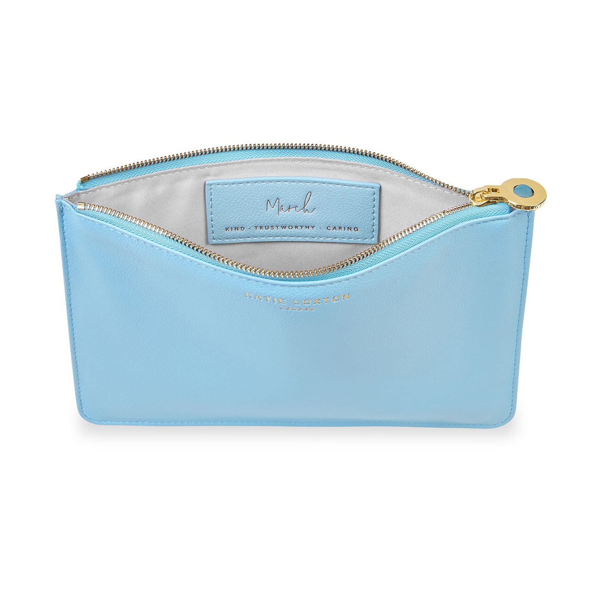 KATIE LOXTON Birthstone Jewel Shade Womens Medium Vegan Leather Sentiment Perfect Pouch March Blue