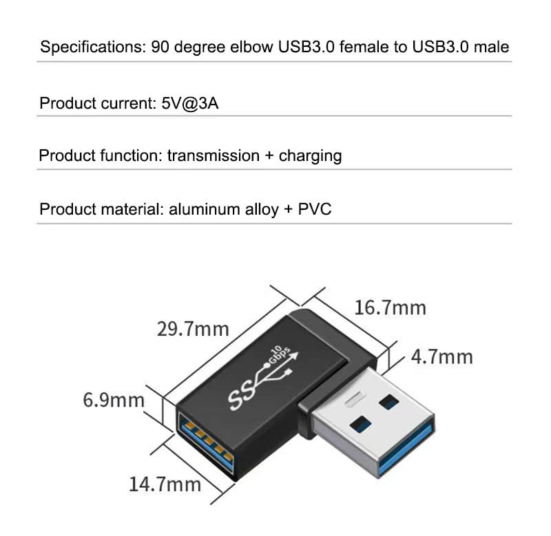 SZMXUCK 90 Degree Right Angle USB 3.0 Male/Female Extension Adapter for Connecting USB Flash Drives, Portable Hard Drives, Wireless Network Cards, Mouse, Keyboard, Camera and More -2 Pack