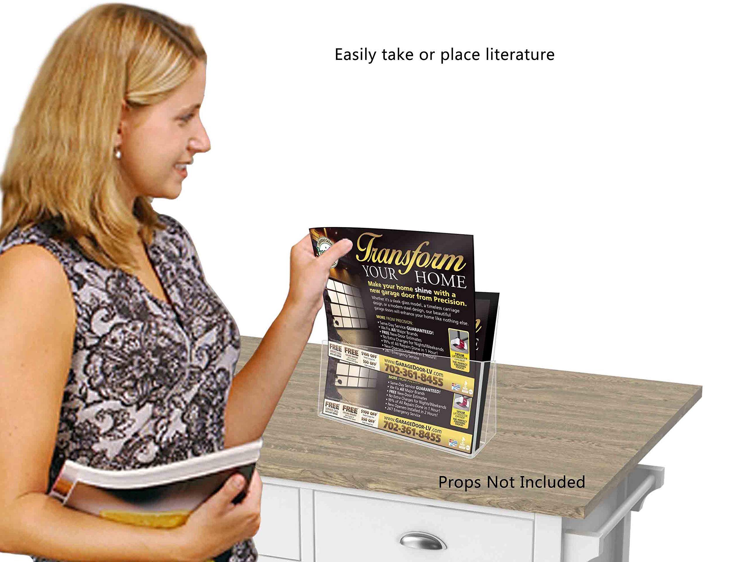 Marketing Holders 2 Pack Brochure Holder 11" Horizontal Counter Display Printed Material Bin Magazines See Through Transparent Caddy for Businesses and Doctors Offices