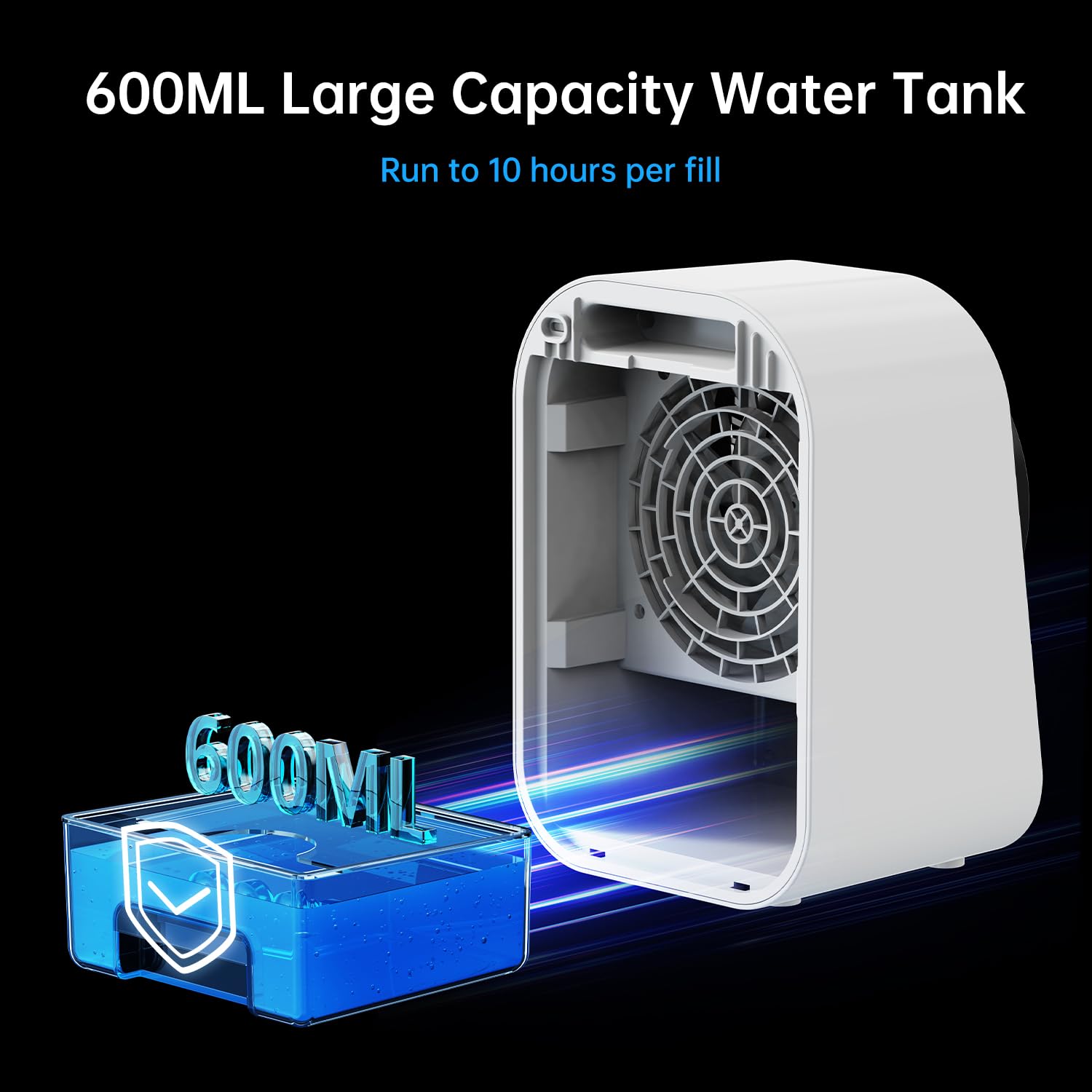 Portable Air Conditioners, Personal Evaporative Air Cooler with 3 Speeds &12H Timer, 600ML Cooling Fan Mini Air Conditioner, Portable AC Unit Fan for Room Bedroom Office Desk Camping