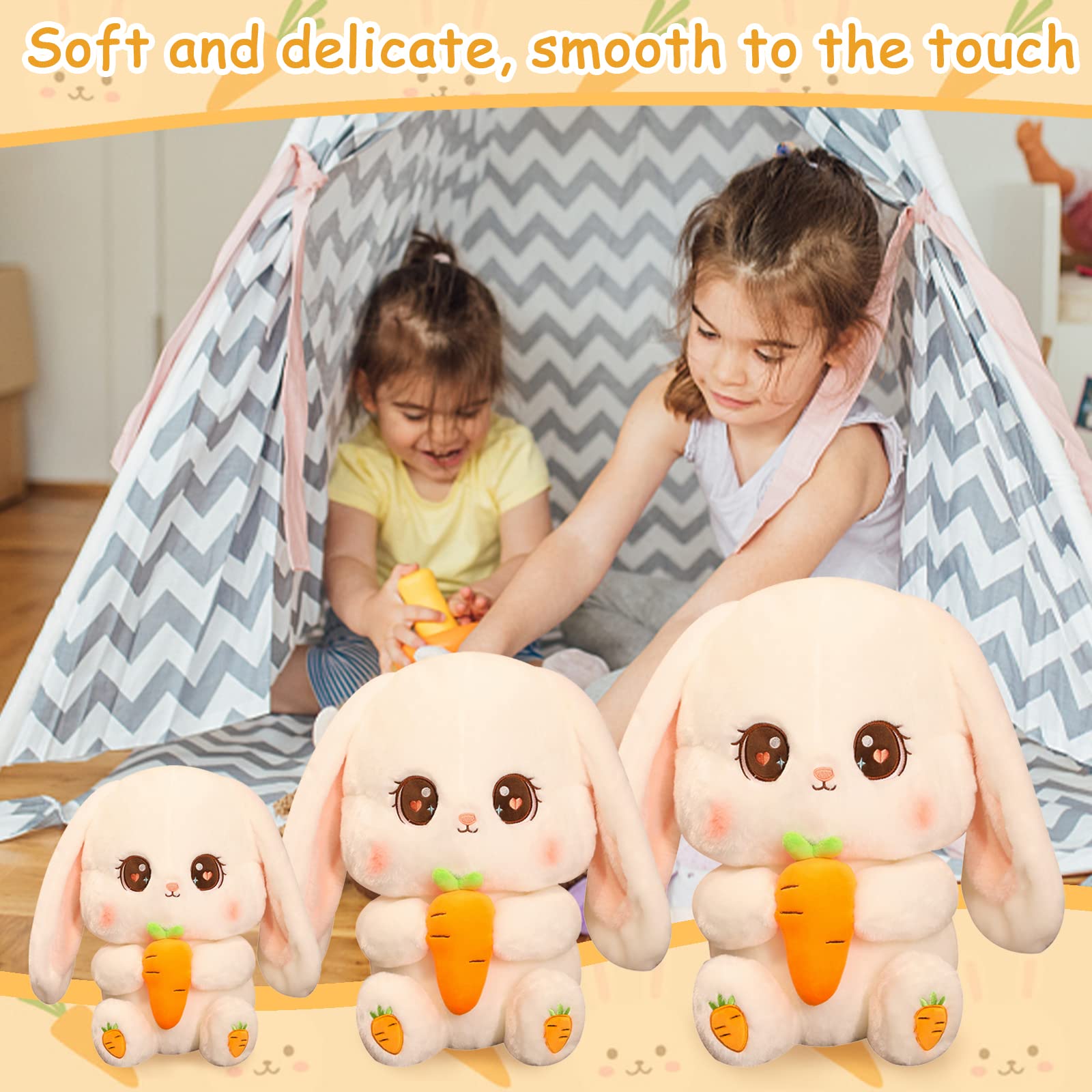 OULV Bunny Stuffed Animal Soft Toy Plushie Sitting Lop Eared Rabbit, Easter White Rabbit Stuffed Animal with Carrot Soft Lovely Realistic Long-Eared Standing Plush Toys