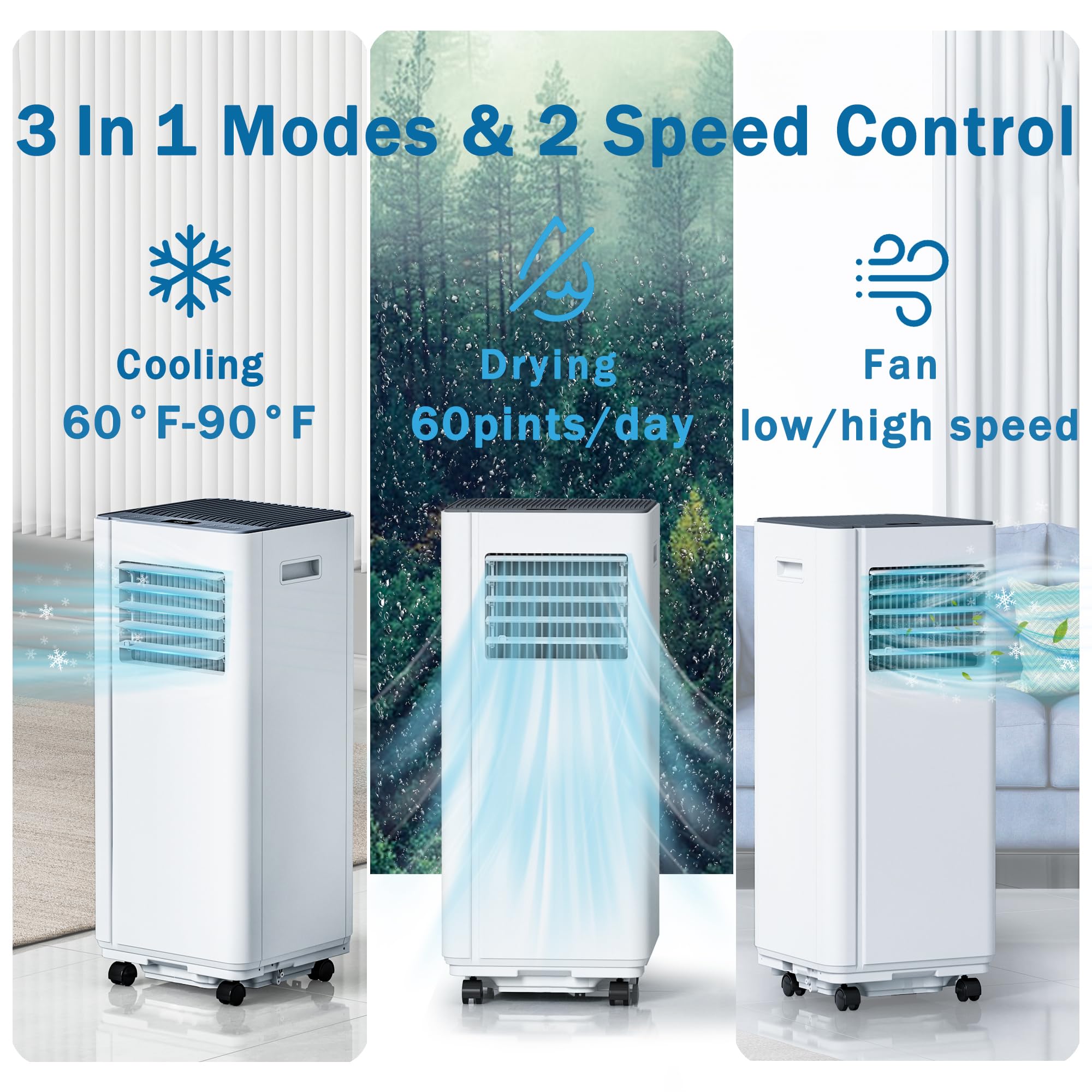 Portable Air Conditioners, 10000 BTU Portable AC Unit with Remote Control, Dehumidifier, Fan, Auto, Sleep Modes, Up to 450 Sq. Ft, 30DB Quiet Portable Air Conditioner with Installation Kits, 24H Timer
