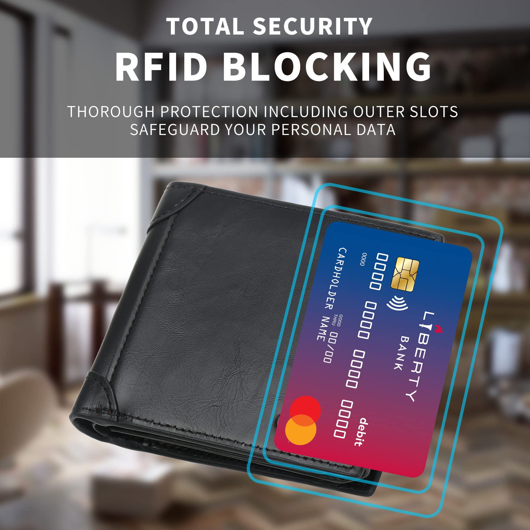 Mens Wallet Super Large Capacity Bifold RFID Blocking Wallet with Coin Pocket Bifold wallets for men in Stylish Gift Box (Black)