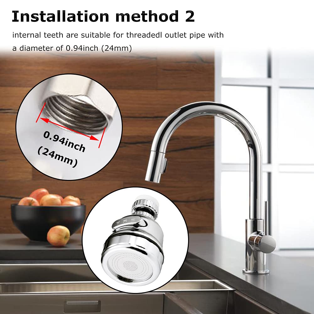Laecabv Movable Kitchen Faucet Aerator 3 Modes 360° Rotatable Faucet Sprayer Head Replacement Anti -Splash Tap Booster Shower and Water Saving Faucet for Kitchen (Pulse, Shower + Pulse, Shower)
