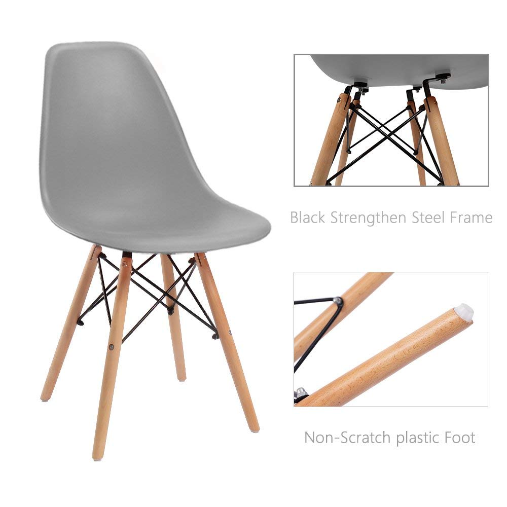 iLCE I LOVE FACE Set of 6 Dining Chair- Mid Century Modern Shell Chair with Dowel Wood Legs,for Dining Room, Kitchen, Bedroom, Lounge (6Grey)…