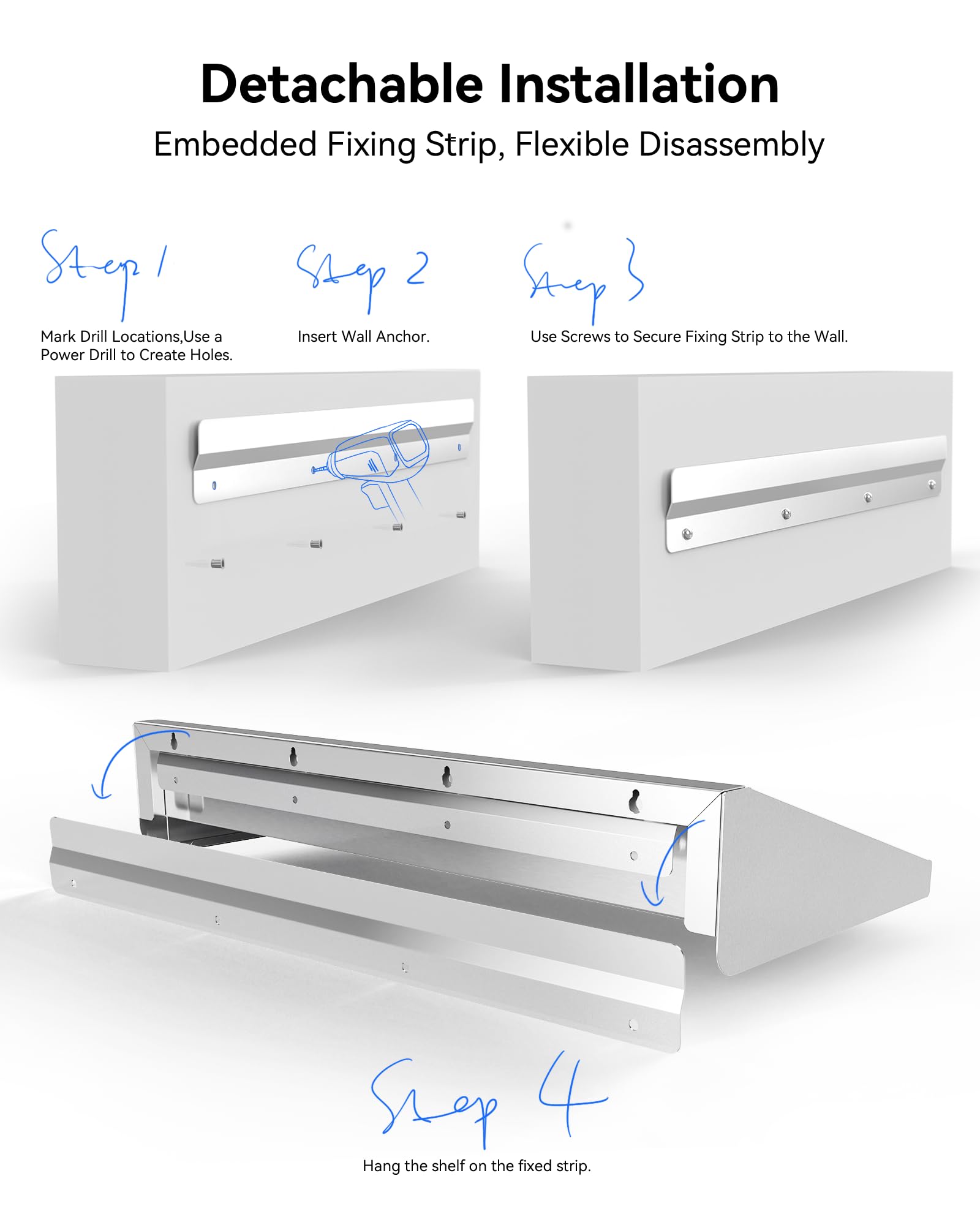ZeroPone Stainless Steel Wall Shelf 8.6 x 24 Inches 56 lbs Load Heavy, Heavy-Duty Wall-Mounted Floating Shelf with Backsplash, Equipped with Silicone Mat. for Restaurant, Home, Kitchen, Hotel