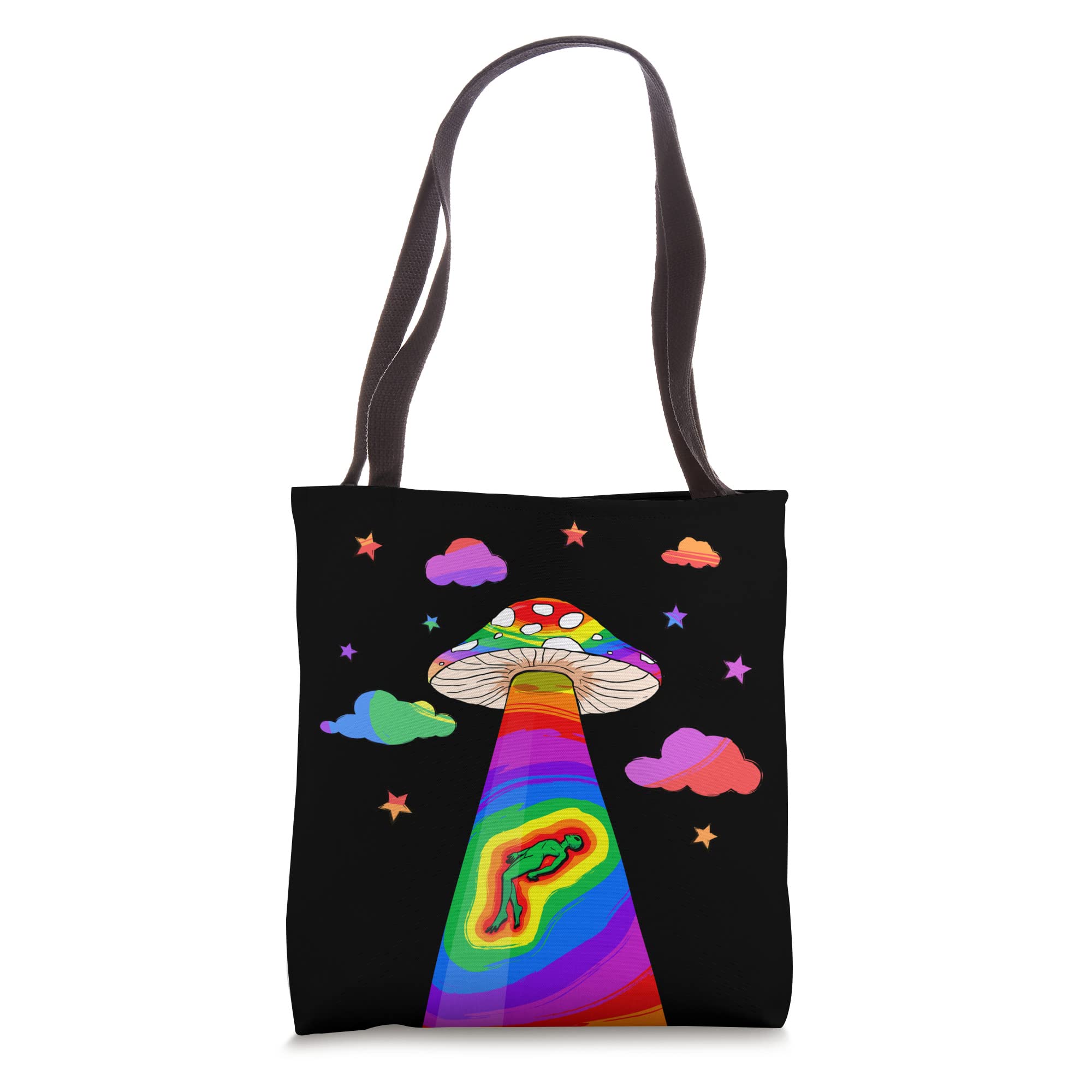 Kidcore Aesthetic Alien UFO Abduction Mushroom Cottagecore Tote Bag