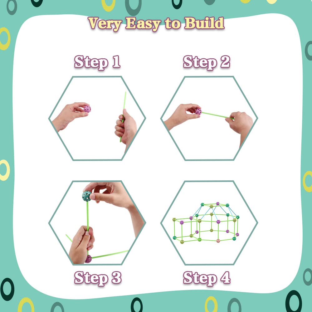 MIGWDPM 140 PCS Fort Building Kit for Kids, Ultimate Forts Builder for 3-14 Years Old, STEM Construction Toys, DIY Building Tents Gift for Kids, Creative Forts Toy Educational Learning Toys Teepee Kit