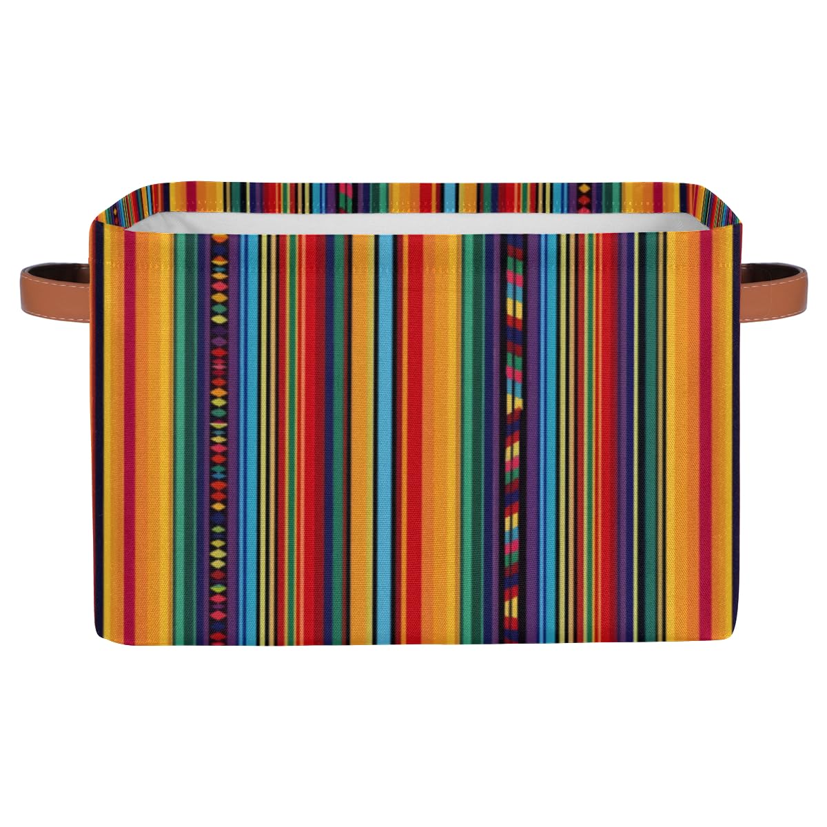 Tablerazzi Cinco De Mayo Large Fabric Storage Basket for Shelves Organizing, Rectangular Closet Organizer with Handles, Mexican Colorful Stripes Decorative Foldable Closet Storage Basket