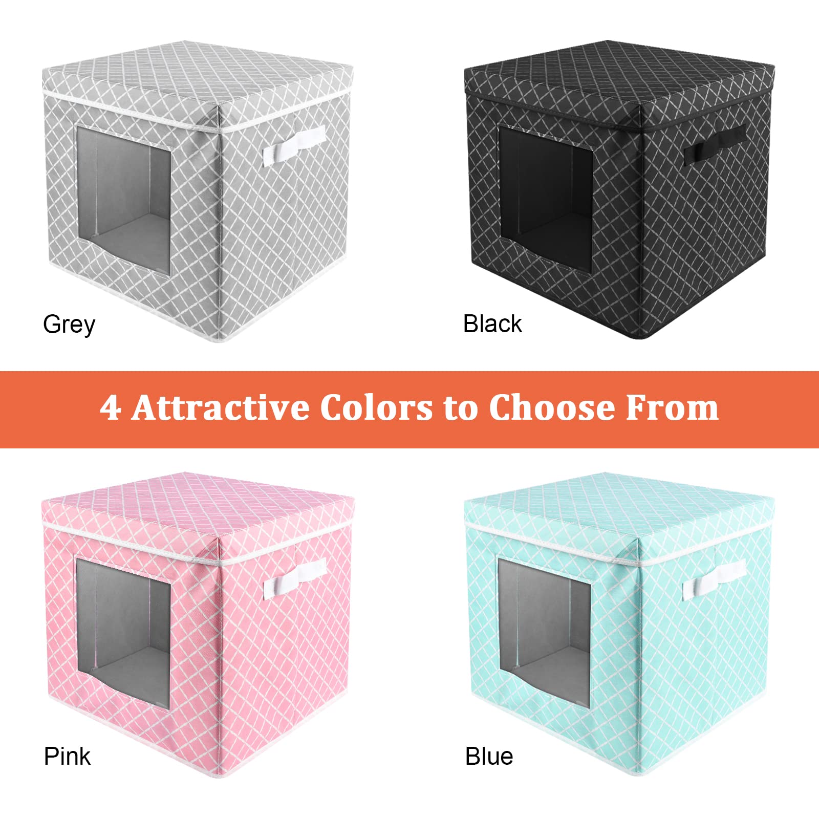 Keaxinty 13 inch Fabric Bin with Lid, 3 Pack of Cube Storage Bins, Foldable Organizer to Store Toys,Towels,Clothes,Books in Home, Shelves,Bedroom,Office