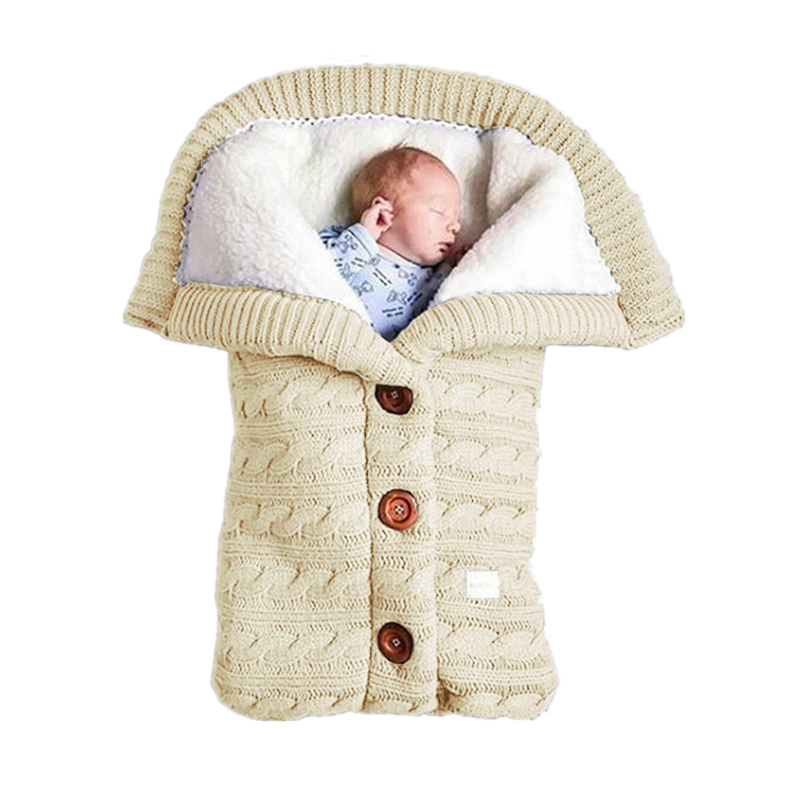 insular Warm Baby Sleeping Bag Envelope Winter Kid Sleepsack Footmuff Stroller Knitted Sleep Sack Newborn Knit Wool Swaddling Blanket (Pink)