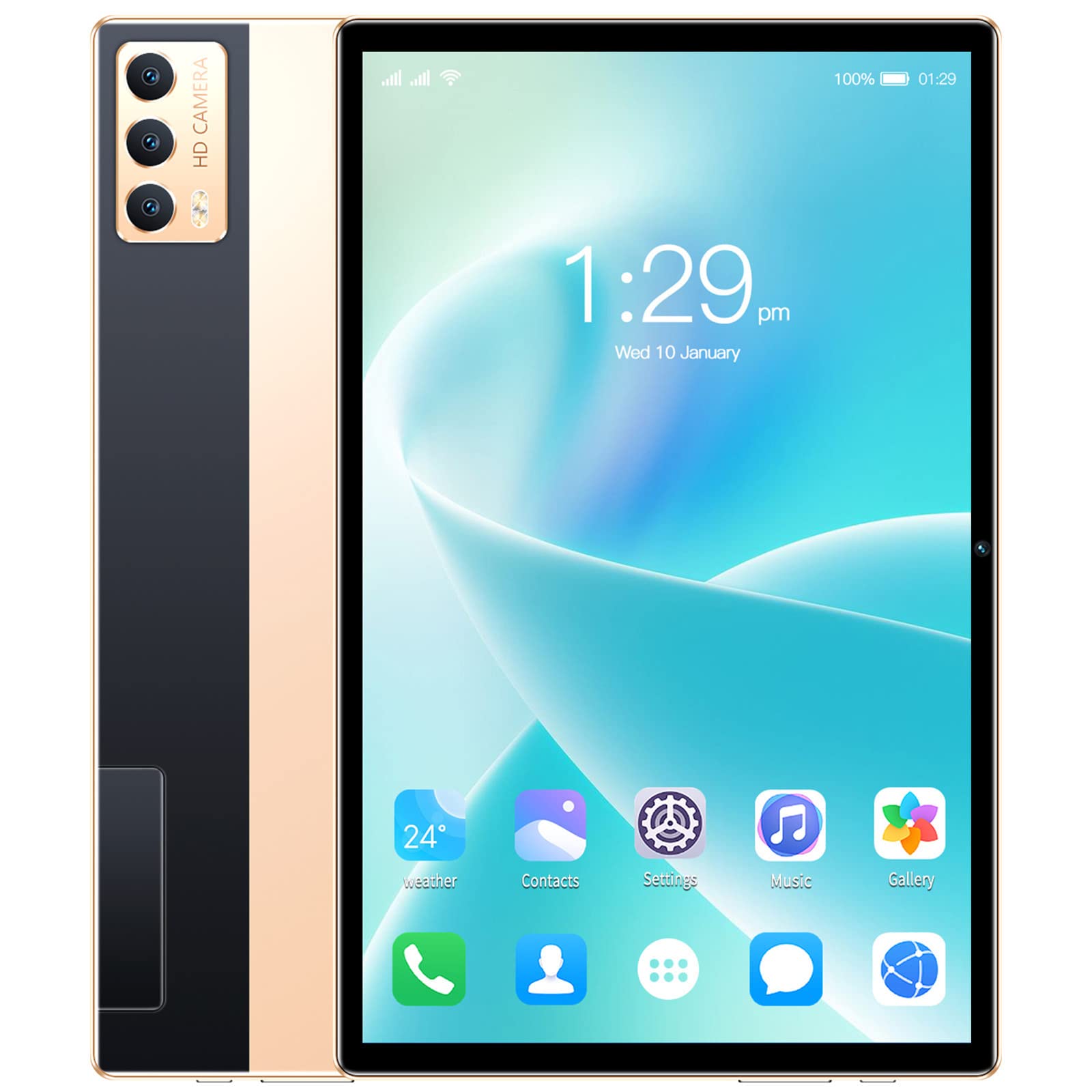 Tablet Android All-New Fire 10.1-inch, 1280 * 800 HD Display Tablets PC 4 core Processor 1GB +16GB, 4000mAh Large Capacity Battery, Dual Camera, Smart Tablet Support Call Game (Gold)