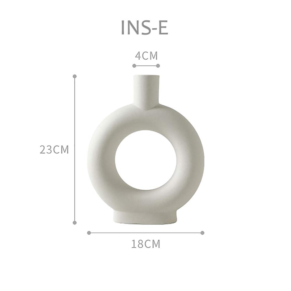 INGLENIX Grey White Ceramic Vase Nordic Minimalism Style Room Decor for Kitchen, Office, Living Room, Centerpieces, Modern Geometric Decorative Vases for Home Decor (INS-E)