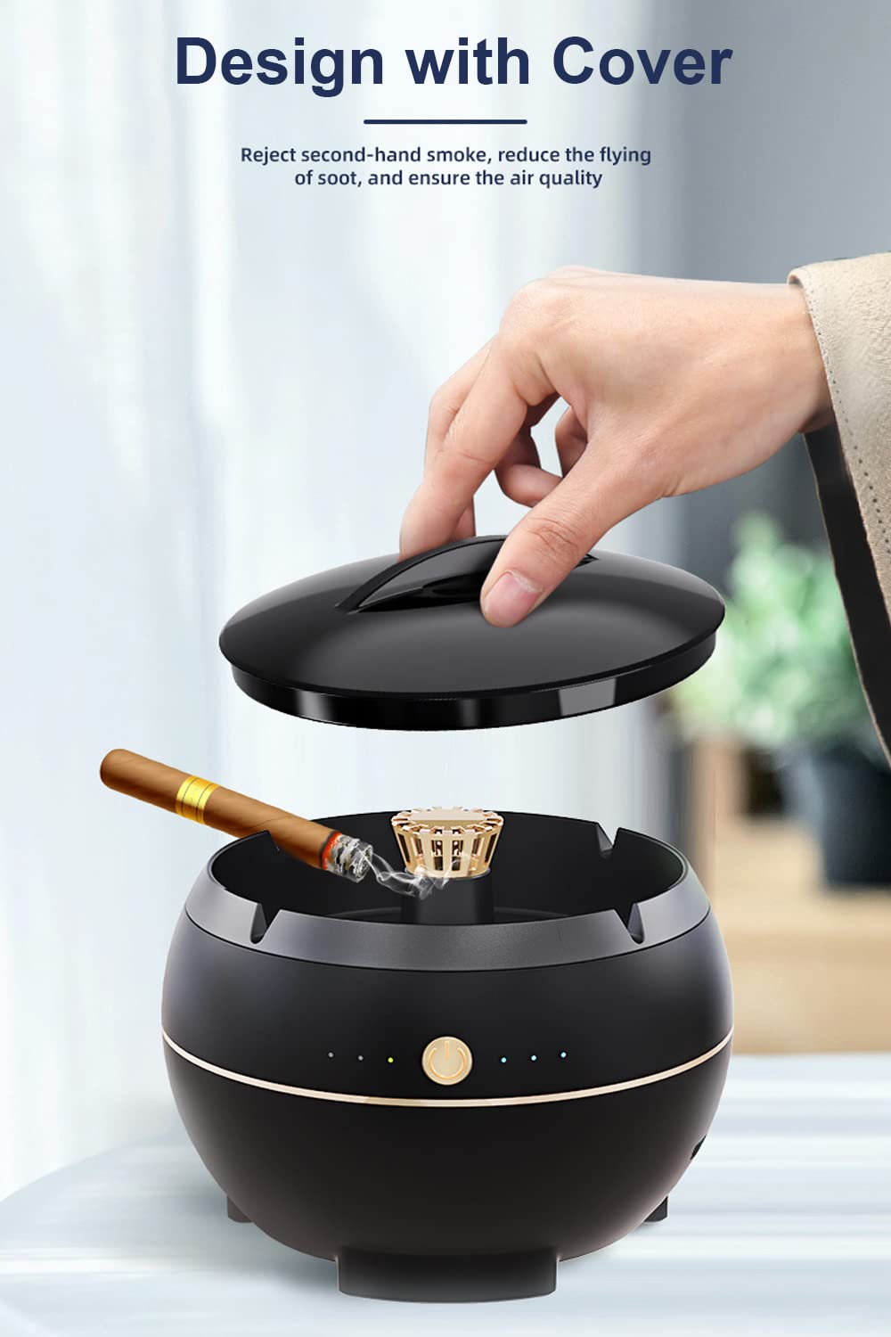 iLeefy 2 in 1 Air Purifier Multifunctional Smokeless Ashtray USB Rechargeable Ash Tray Electronic Ashtray with Filter, Best for Home Office (Black-2)