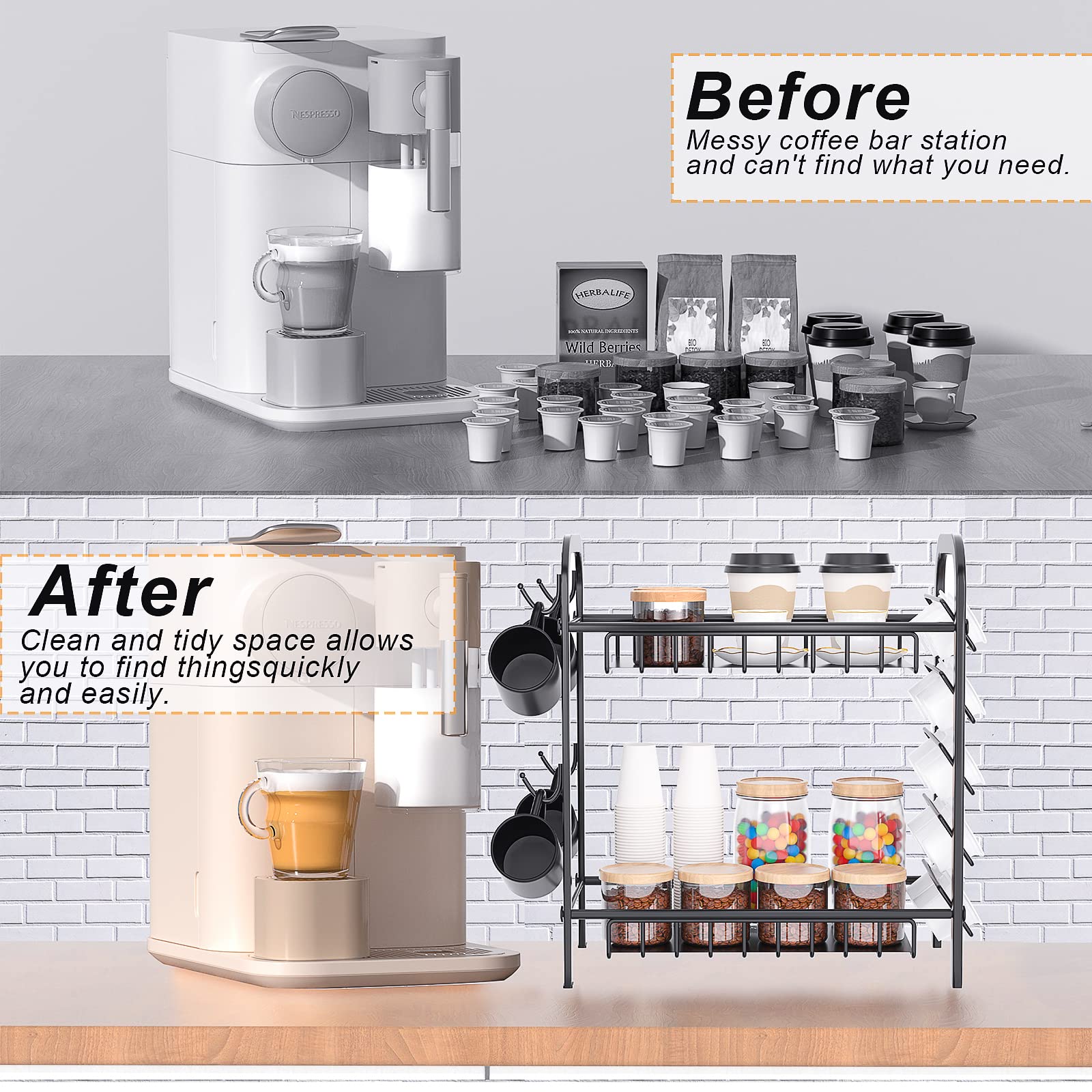 Kecio K Cup Holder, Large Capacity Coffee Pod Holder Coffee Bar Accessories and Cup Storage Organizer, Metal Coffee Station Organizer Save Space for Home, Kitchen, Office, Countertop (Capacity of 15)