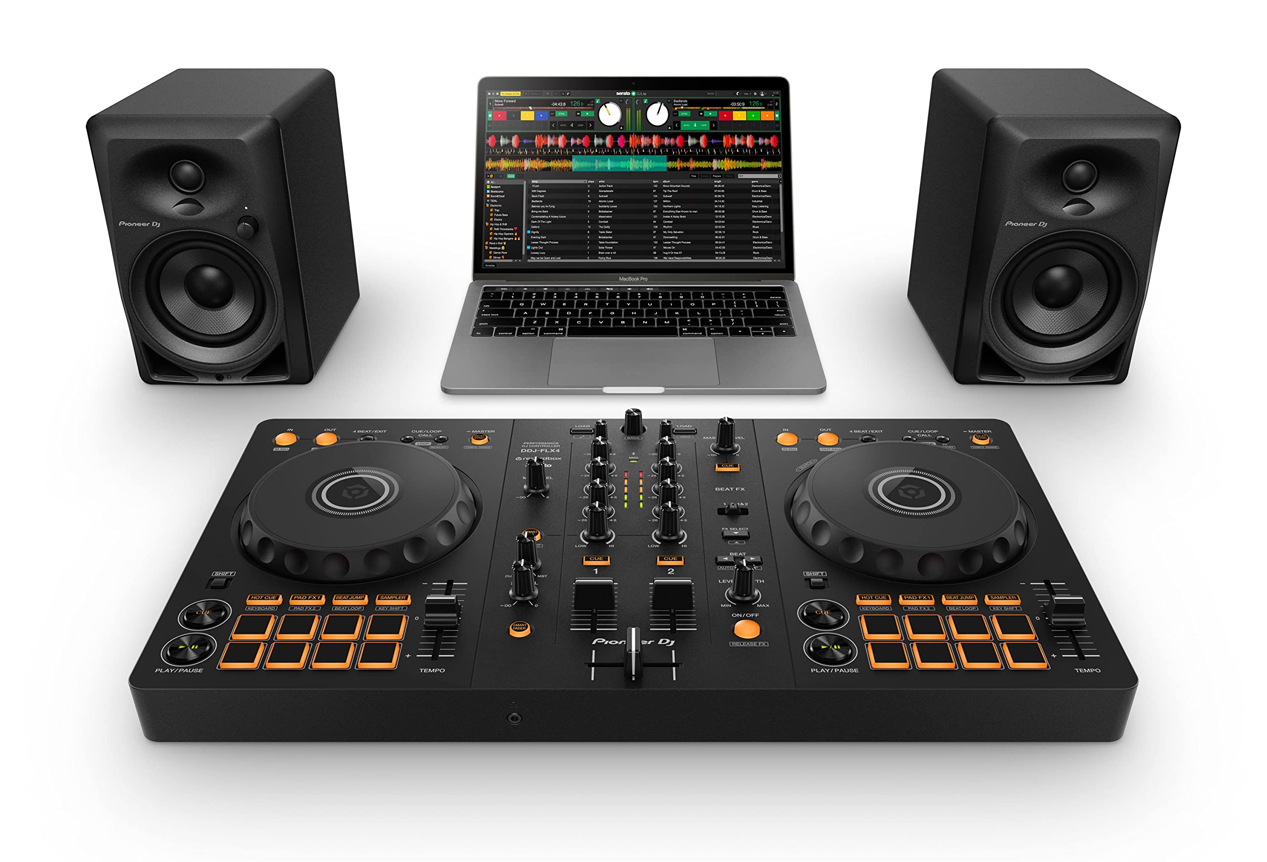 Pioneer DDJ FLX4 DJ Controller Bundle with Laptop Stand, Headphones, and Austin Bazaar Polishing Cloth