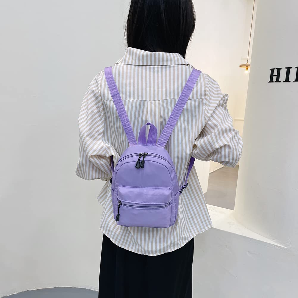 LAKEDREAM Casual Nylon Women Mini Backpack Fashion Solid Color Preppy Style Female Small Travel Knapsack Rucksacks (Style A Purple)