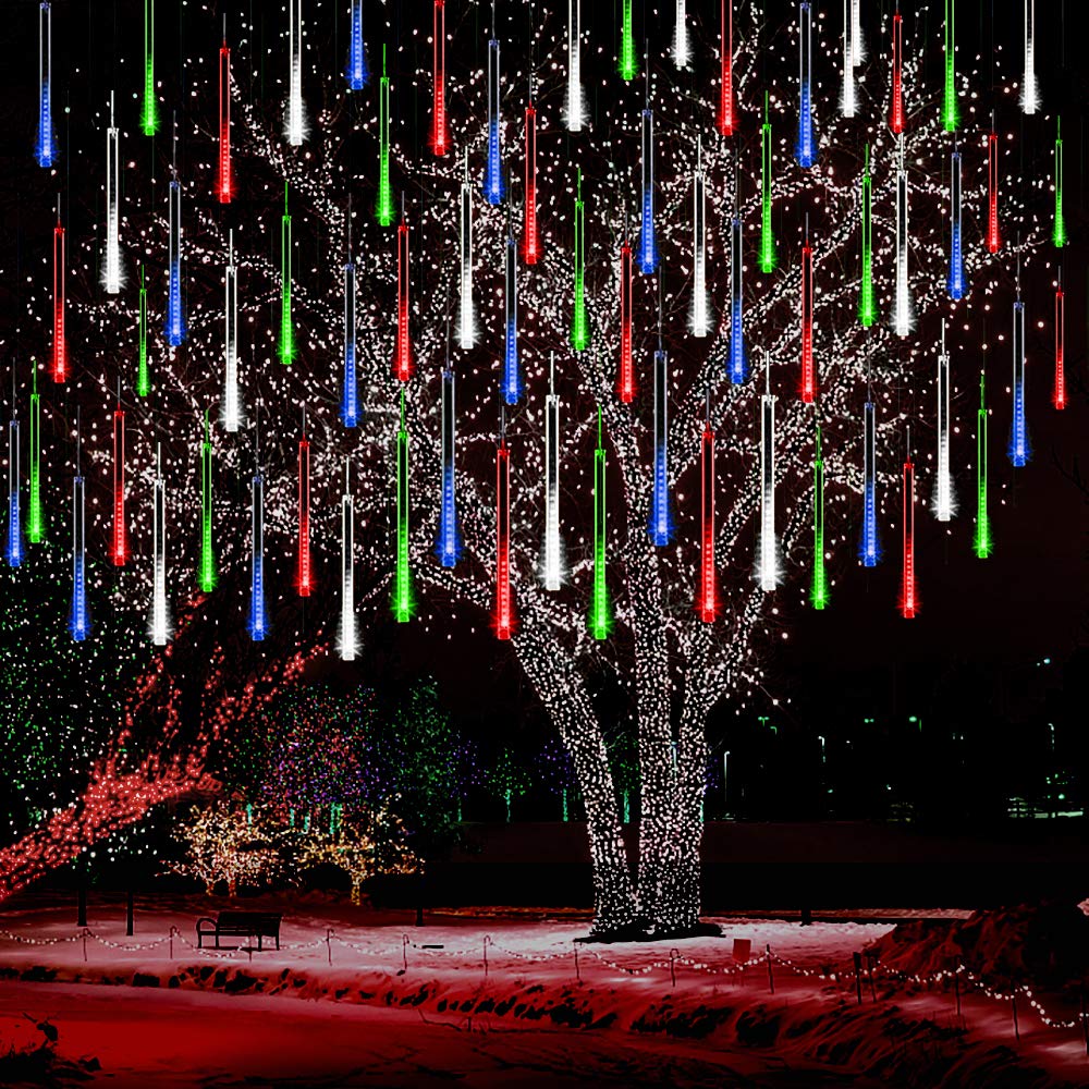 Kwaiffeo Icicle Christmas Lights Outdoor, Meteor Shower Lights 12 inch 8 Tube Cascading Lights for Xmas Tree Decor Wedding Party, Christmas Outdoor Decorations, UL Plug Multi Colored
