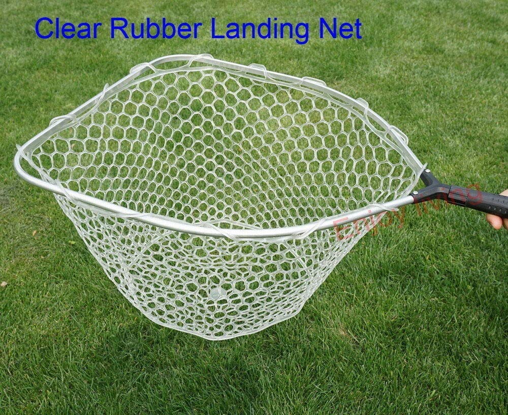 Kayak 19"x 15" Clear Rubber Fishing Net Fly Landing Net Removable Release Handle