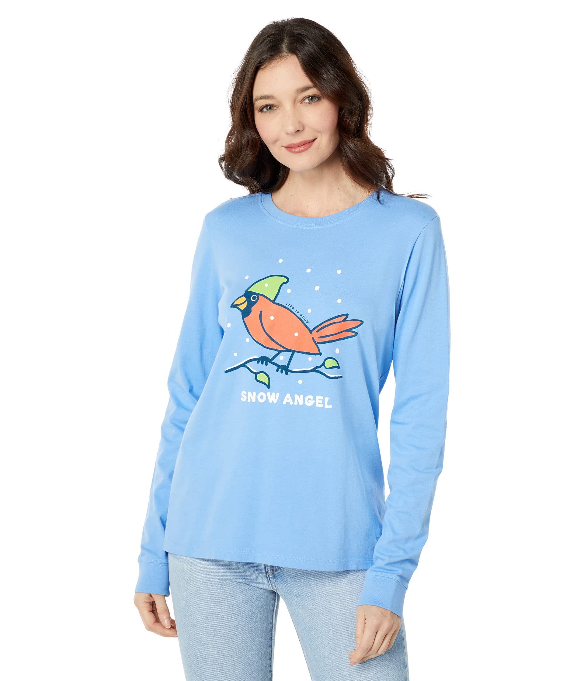 Life is Good Cardinal Snow Angel Long Sleeve Crusher™ Crew Cornflower Blue XL (US 16-18)