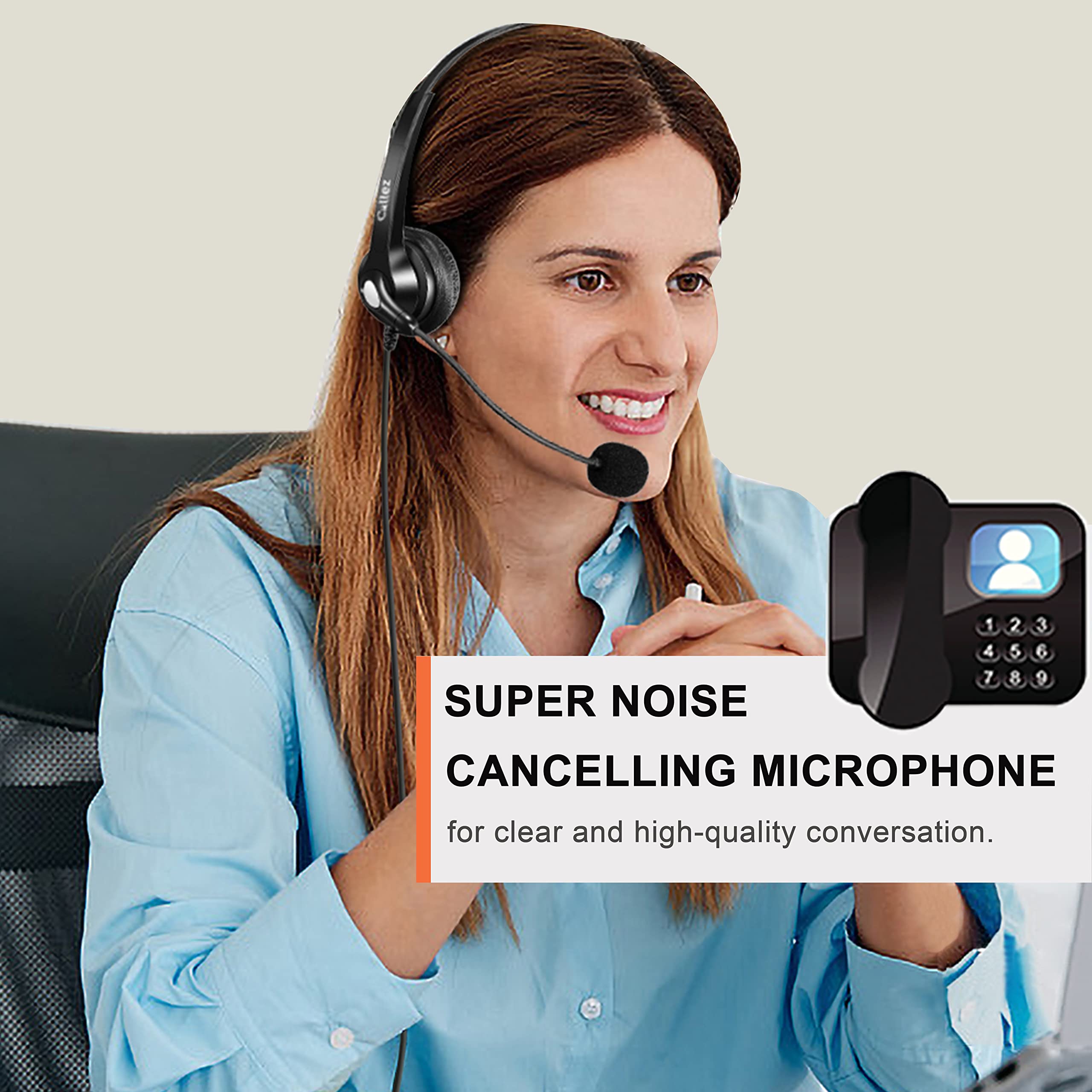 Phone Headset with Microphone Noise Cancelling, Call Center Telephone Headset with RJ9 Jack, Work for Avaya 1408 9508 1416 Shoretel 230 480 Mitel 5220 Polycom NEC Allworx Zultys Aastra Landline Phones