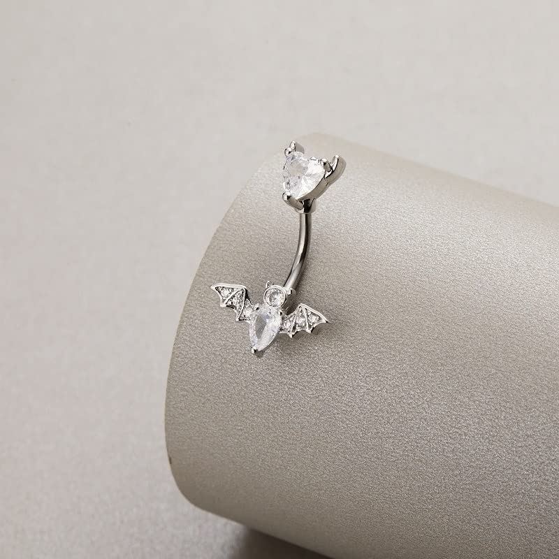 MIFYNN Stainless Steel Belly Button Ring Bat Belly Button Ring 14G Surgical Steel Navel Ring Belly Piercing Jewelry Gift for Women (Silver bat)
