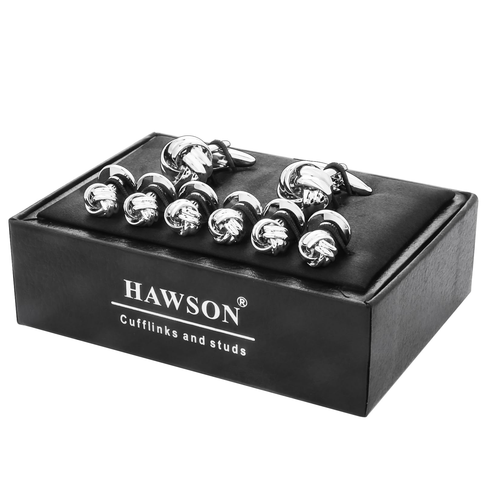 HAWSON Personalize Flower Knot Man Shirt Tuxedo 6 Studs and 2 Cufflinks Set Silver