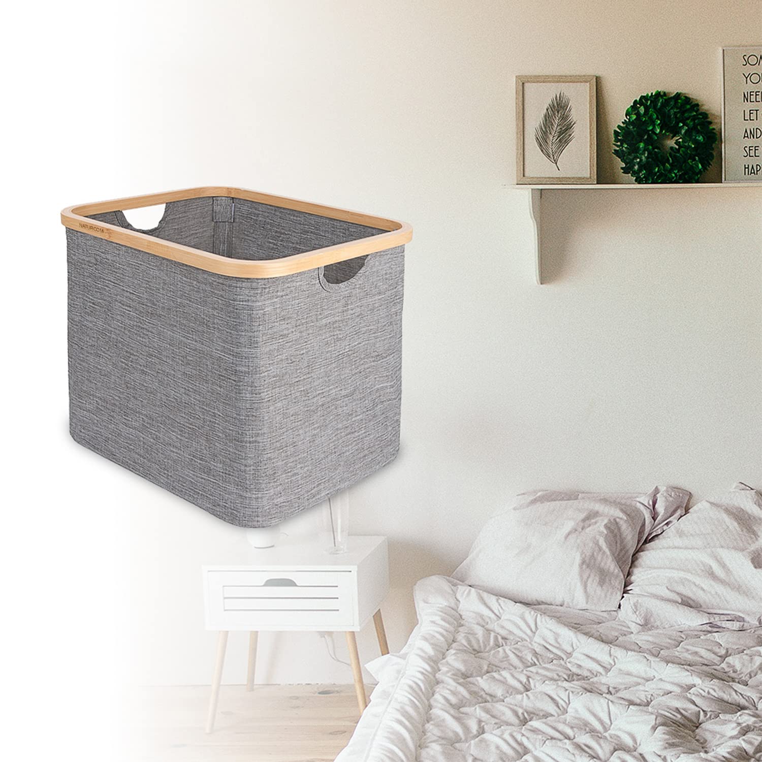 Naturoom 93L Bamboo Laundry Basket | Clothes Hamper With Lids, Folding Bamboo Frame Fabric Storage Bin With Handles, For Bathroom, Bedroom, Nursery Room/Towels/Blankets/Toys Storage | Organizer.